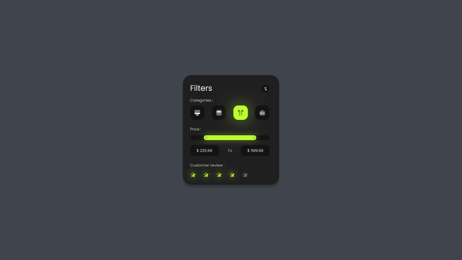 Filters with range slider